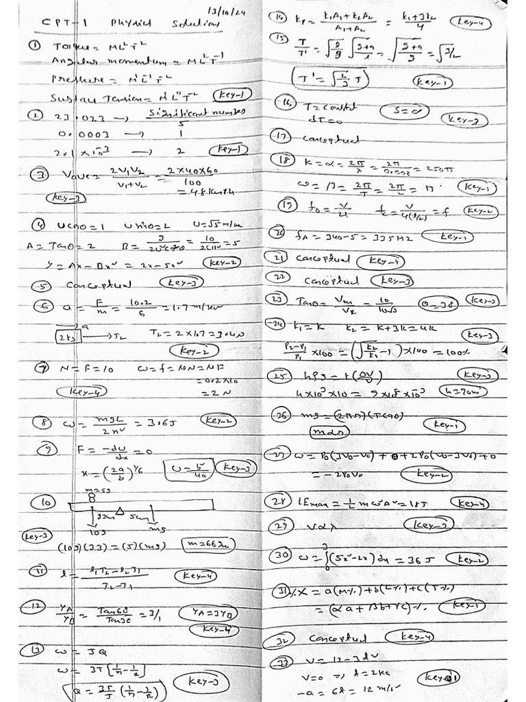 CPT 1 Physics Solutions | PDF