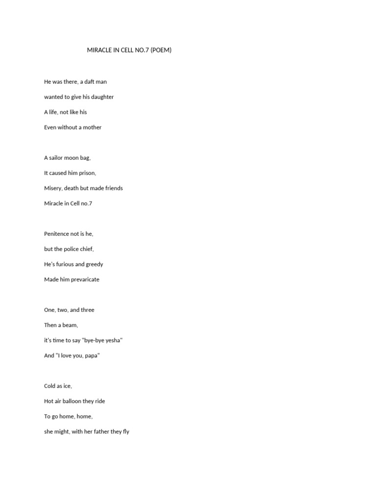 Miracle in Cell No.7 (Poem) - Wps Office | PDF
