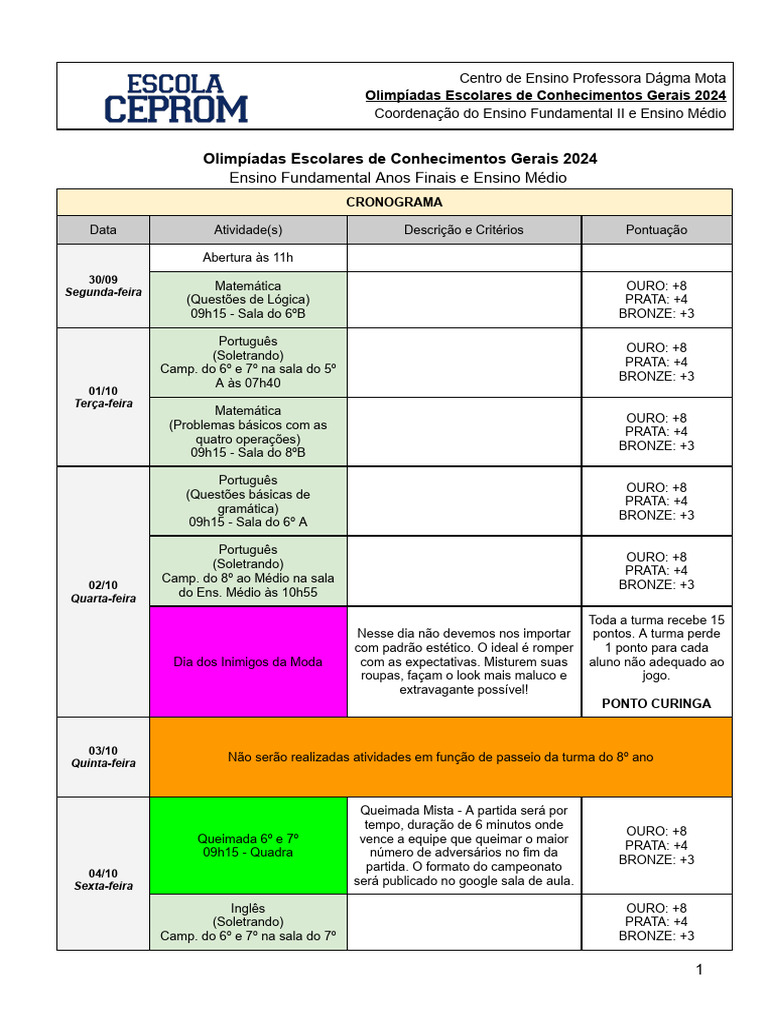 Cronograma Olimp-Adas 2024-2 | PDF