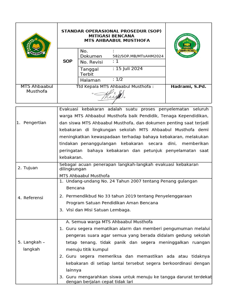 SOP Mitigasi Bencana | PDF