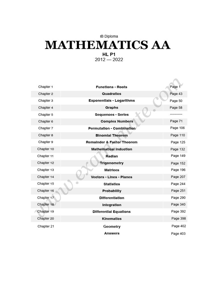 Mathematics Aa HL p1 | PDF