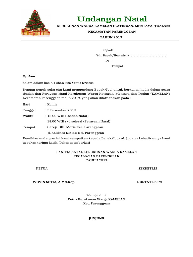 Undangan NATAL KERUKUNAN WARGA KAMELAN | PDF