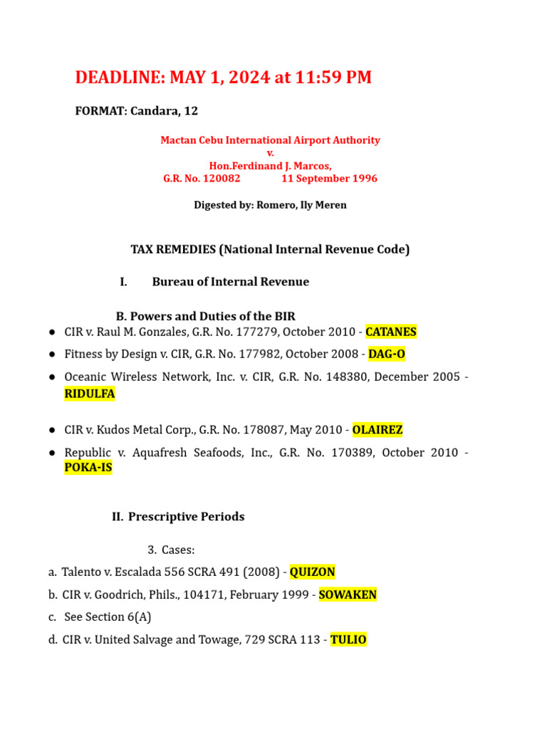 Tax - Assigned Cases | PDF