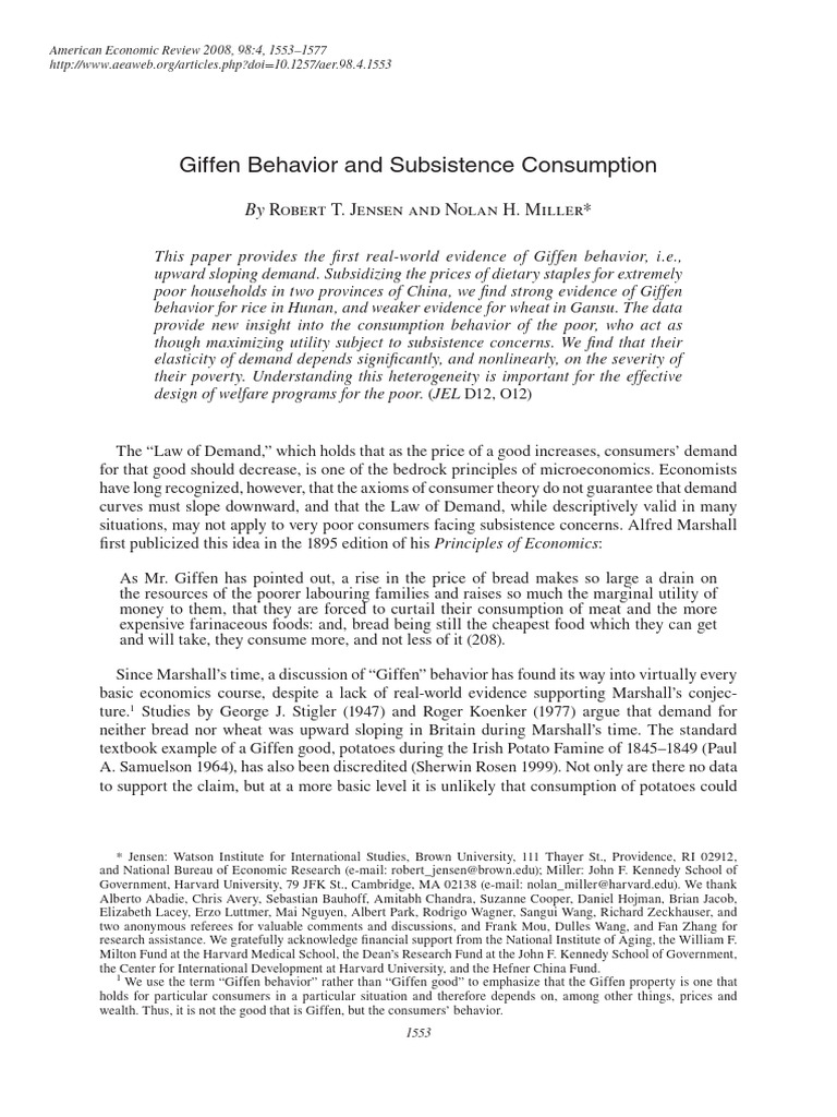 ! Jensen and Miller - Giffen Behavior and Subsistence Consumption in ...