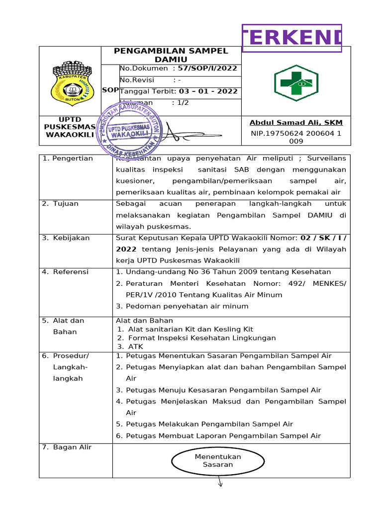 Sop Pengambilan Sampel Damiu | PDF
