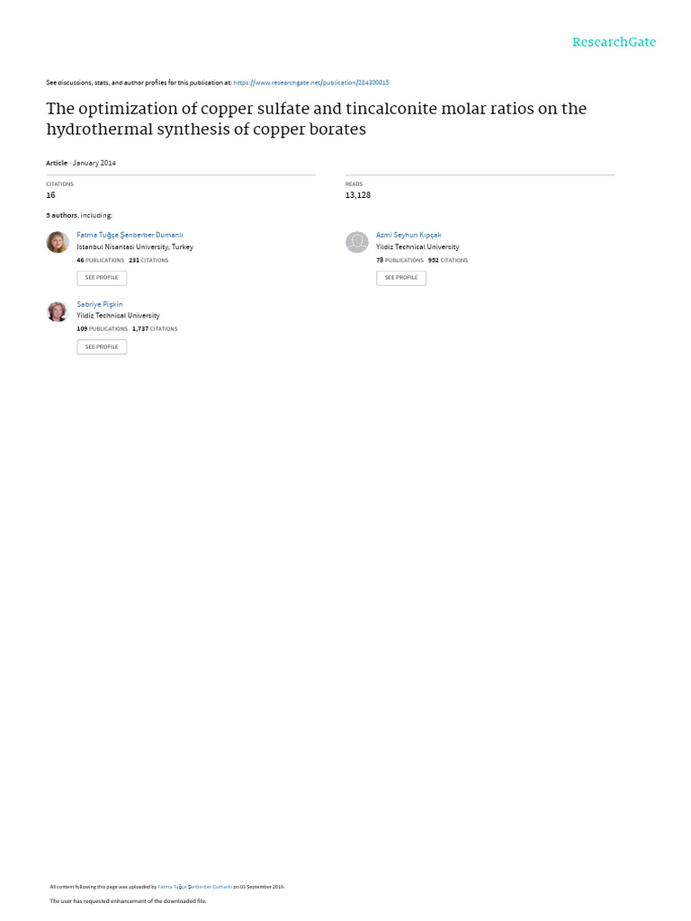 The Optimization of Copper Sulfate and Tincalconite Molar Ratios On The ...
