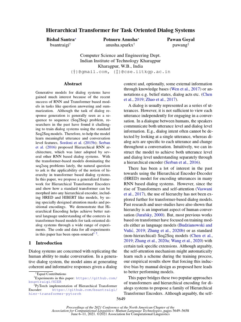 Hierarchical Transformers For Task Oriented Dialog Models Pdf 3432
