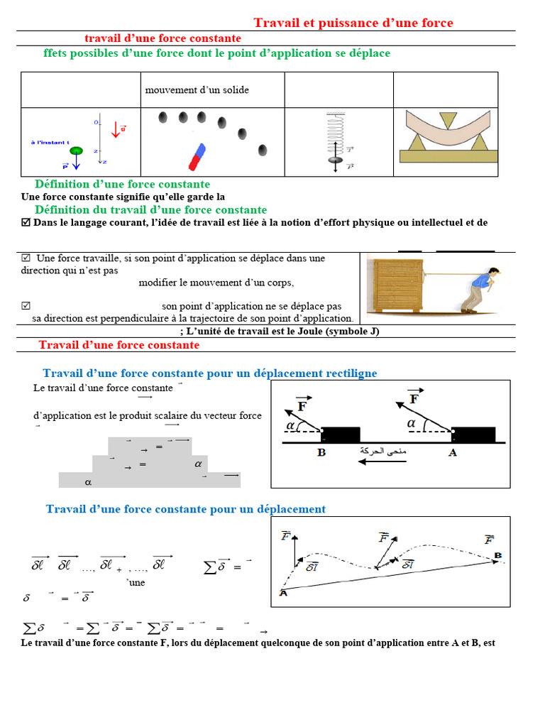 Cours 2 - Travail Et Puissance D'une Force Constante | PDF