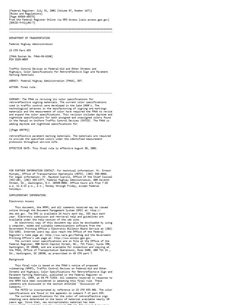 Color Specifications For Retroreflective Sign and Pavement Marking ...