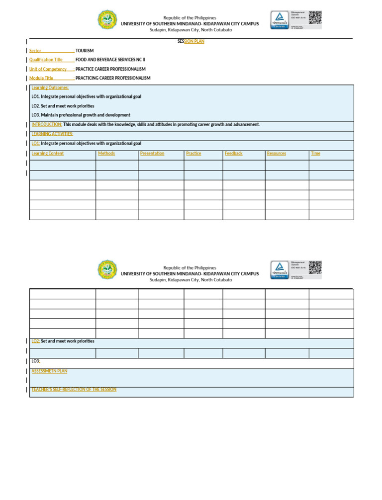 Session Plan Template | PDF