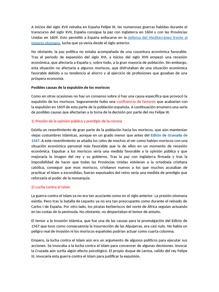 Causas y Proceso de la Expulsión Morisca | PDF | Spanish People ...