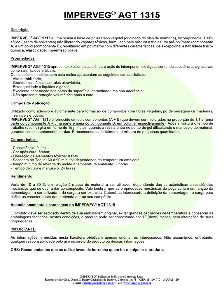 FICHA TÉCNICA AGT 1315 | PDF