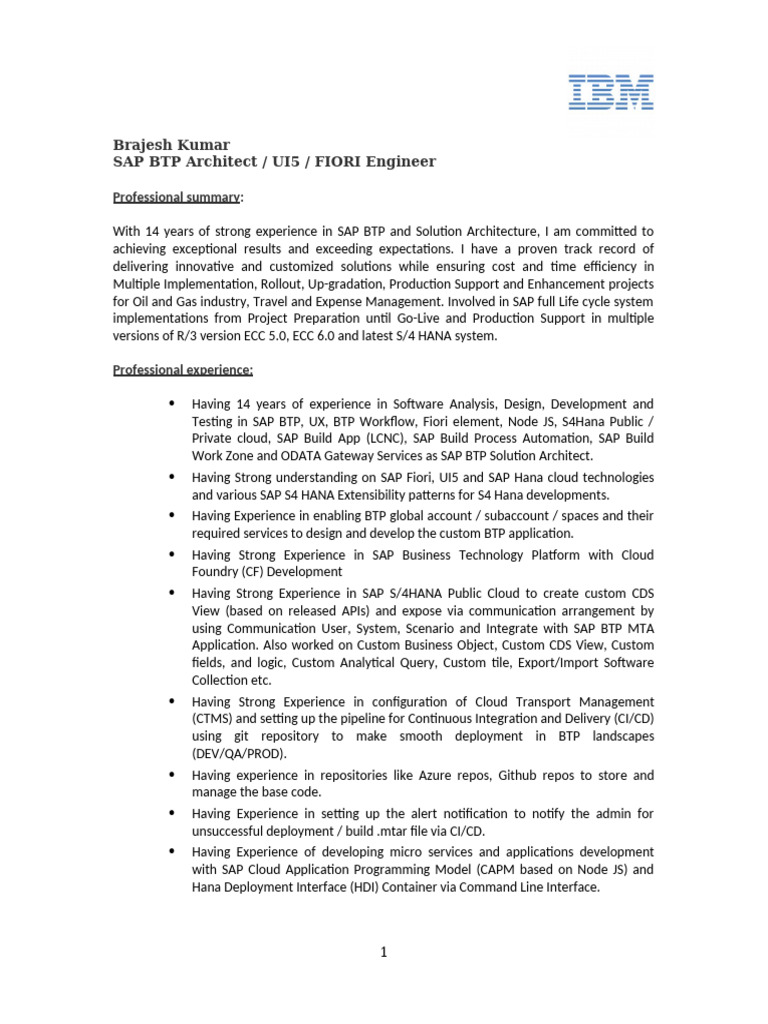 IBM - SAP BTP - Brajeshkumar | PDF | Cloud Computing | Computing