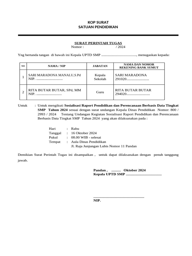 Format SPT Dan Bio Data Peserta SMP | PDF