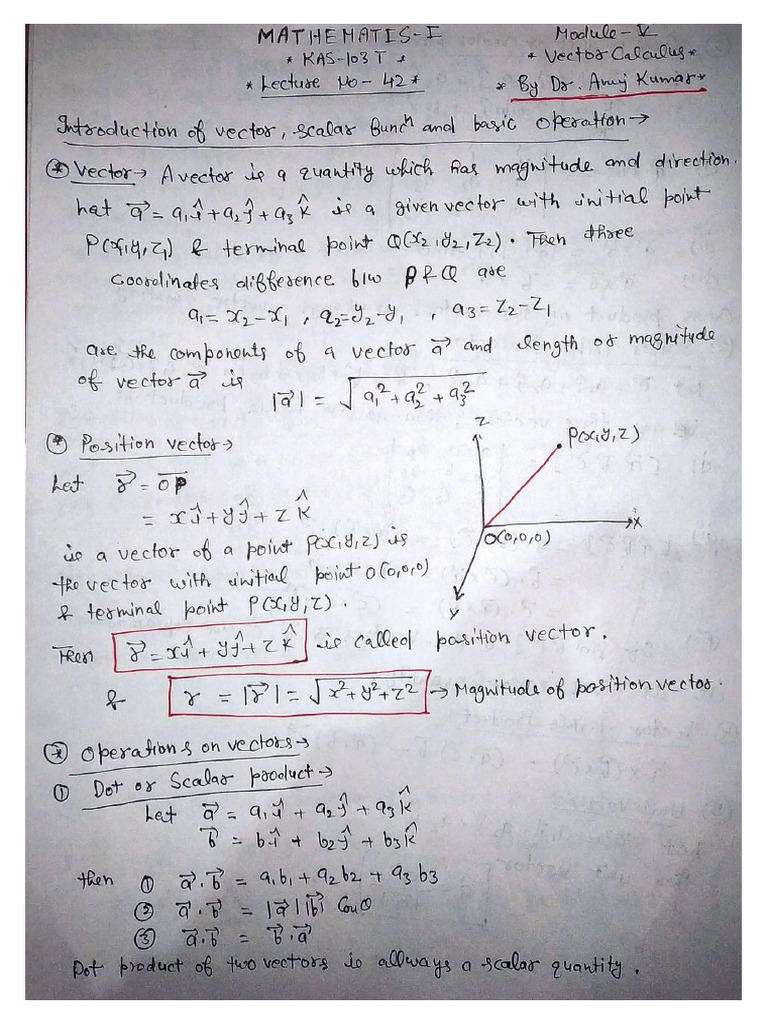 Eng. Math-1 Unit-5 Vector Calculus (Dr. Anuj Kumar) | PDF