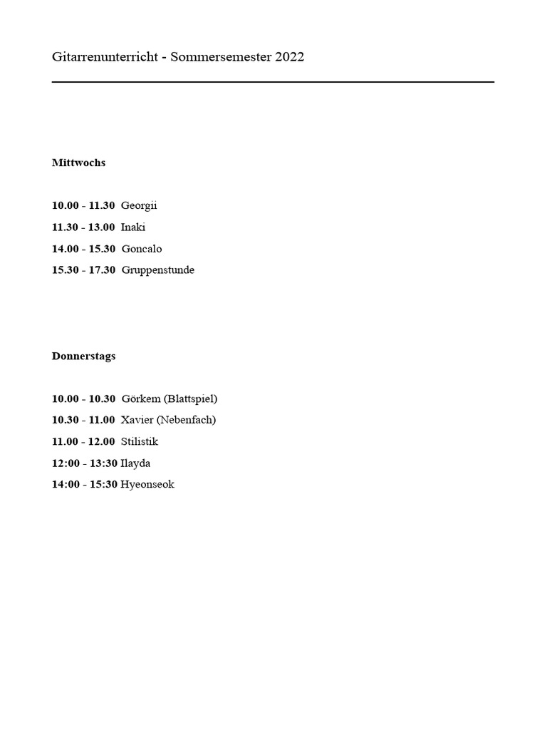 Zeitplan Sommersemester 2022 | PDF