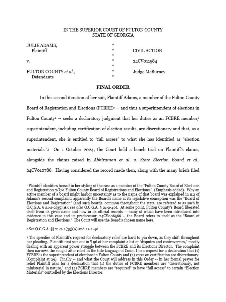 Fulton County Election Certification Ruling | PDF | Lawsuit ...