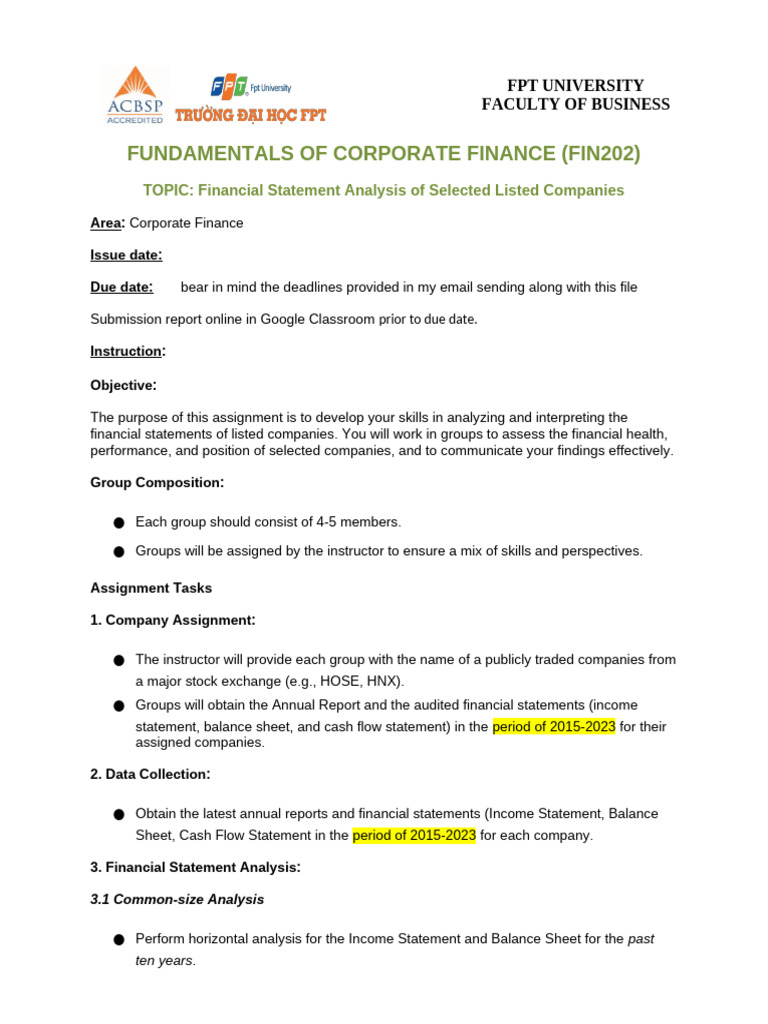 FIN202 - Group Assignment Instruction (FSA) - 2024 | PDF