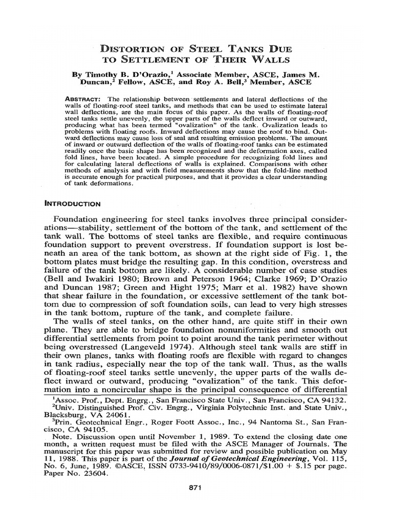 Distortion of Steel Tanks Due To Settlement of Their Walls | PDF