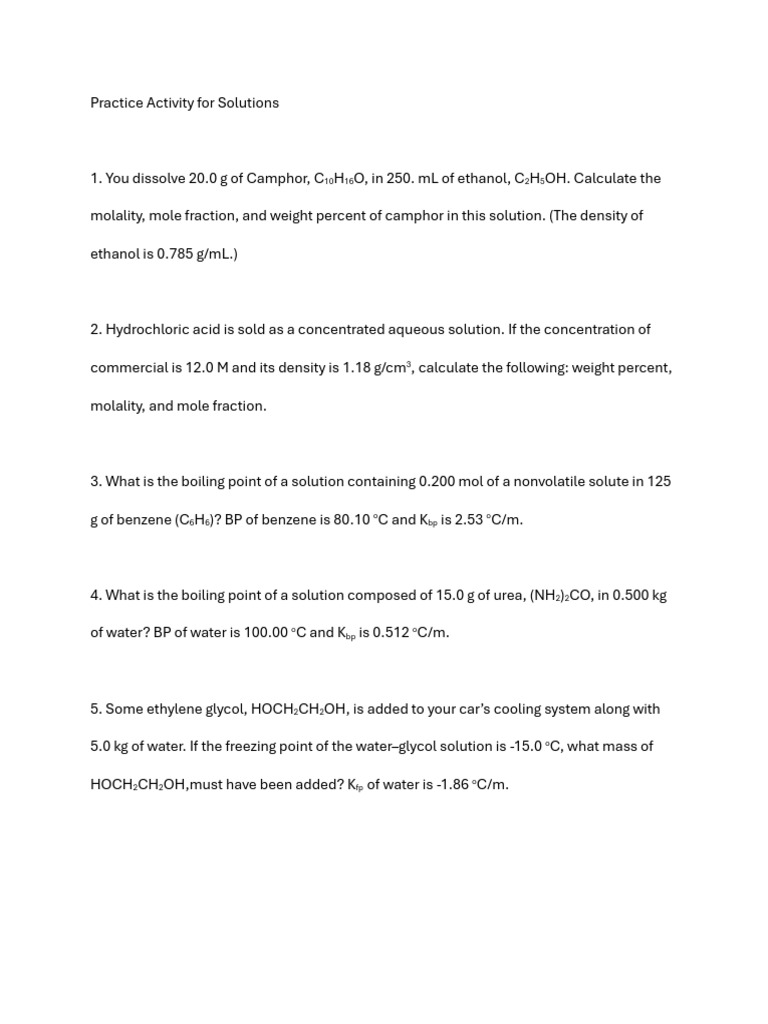 Practice Activity For Solutions | PDF