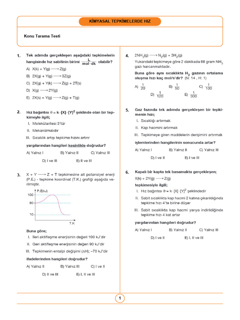 Kimyasal Tepkimelerde Hiz | PDF