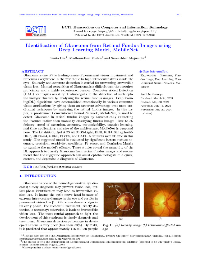 Identification of Glaucoma From Retinal Fundus Ima | PDF