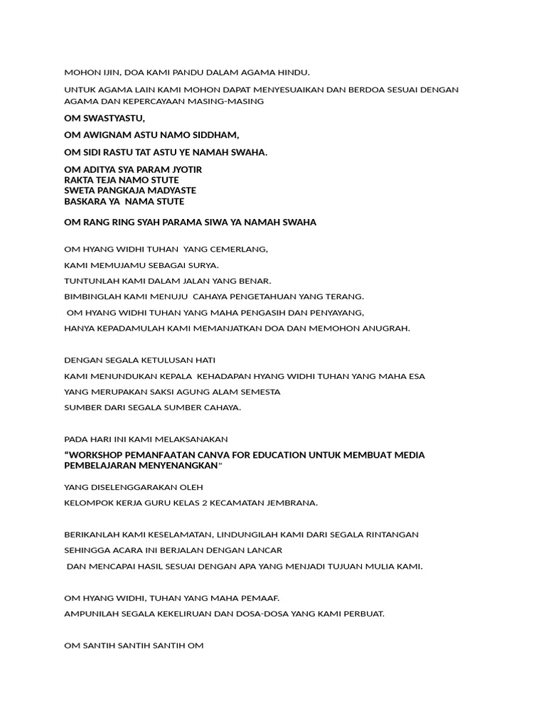 Teks Doa Workshop | PDF