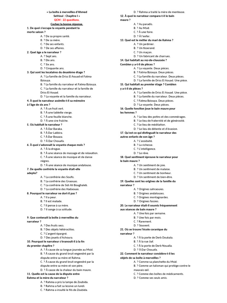QCM: 22 Questions | PDF