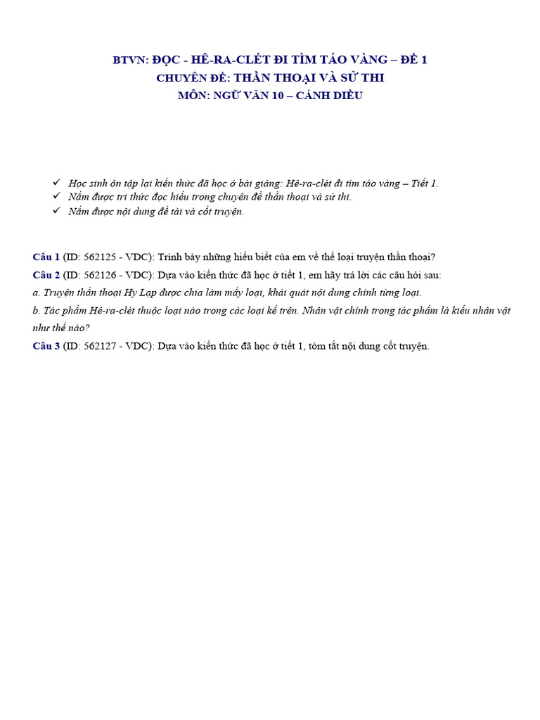 Btvn Doc He Ra Clet Di Tim Tao Vang Đề 1 | PDF