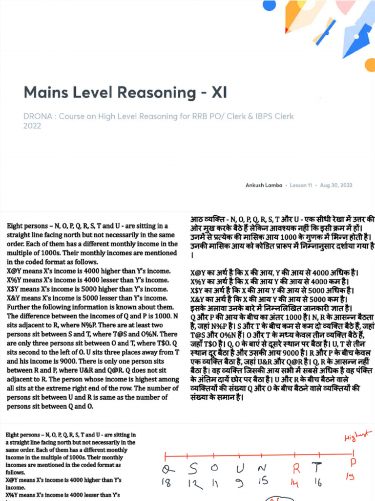 Mains Level Reasoning XI With Anno | PDF