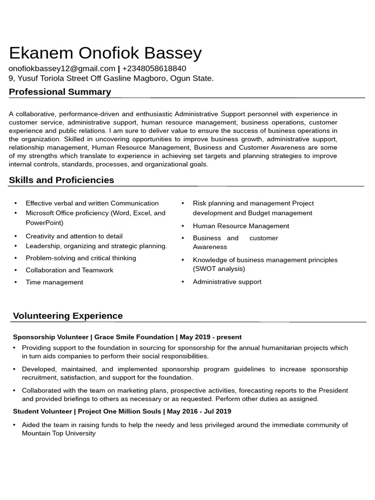 Ekanem Onofiok Bassey CV Re Edit | PDF