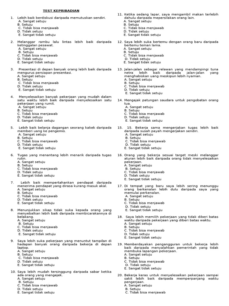 Test Kepribadian Psikotest | PDF