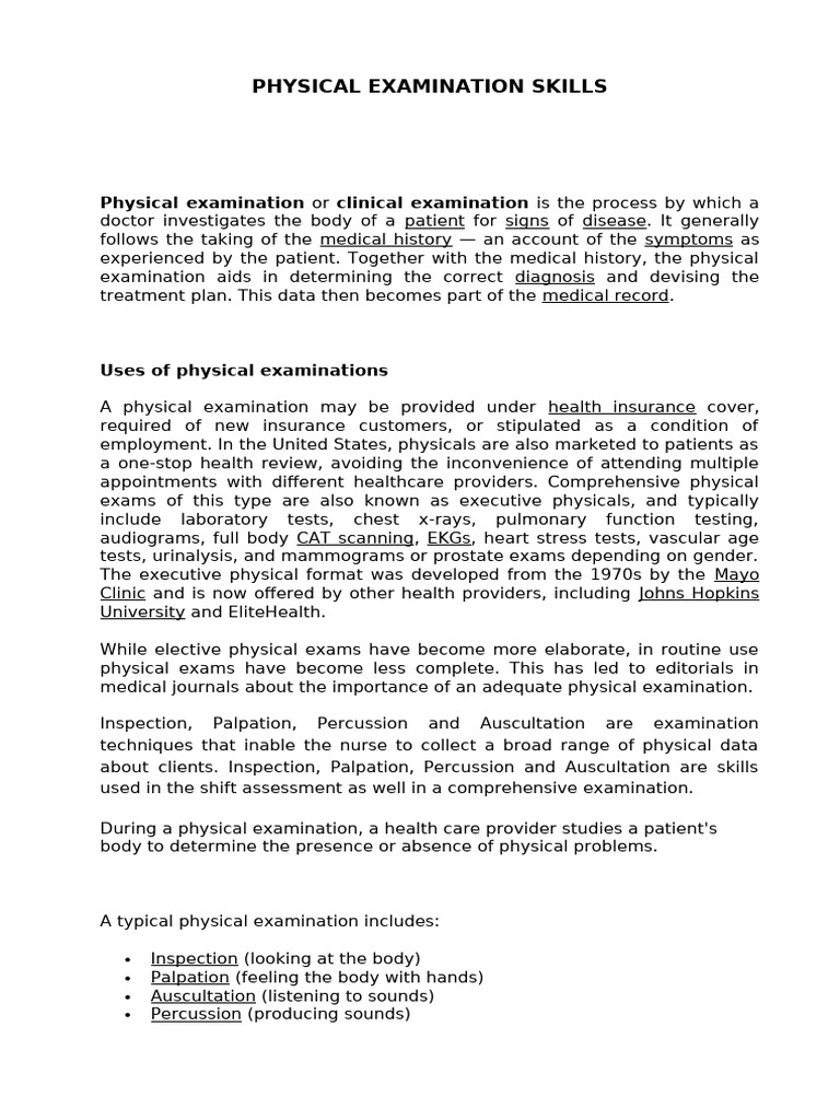 PHYSICAL EXAMINATION SKILLS MW Jadi | PDF
