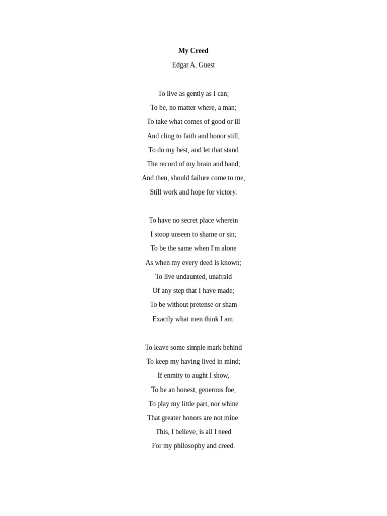 Edgar A. Guest's Personal Creed | PDF | Self-Improvement