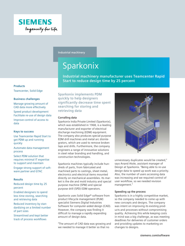 Siemens SW Sparkonix (Teamcenter Rapid Start) Case Study | PDF
