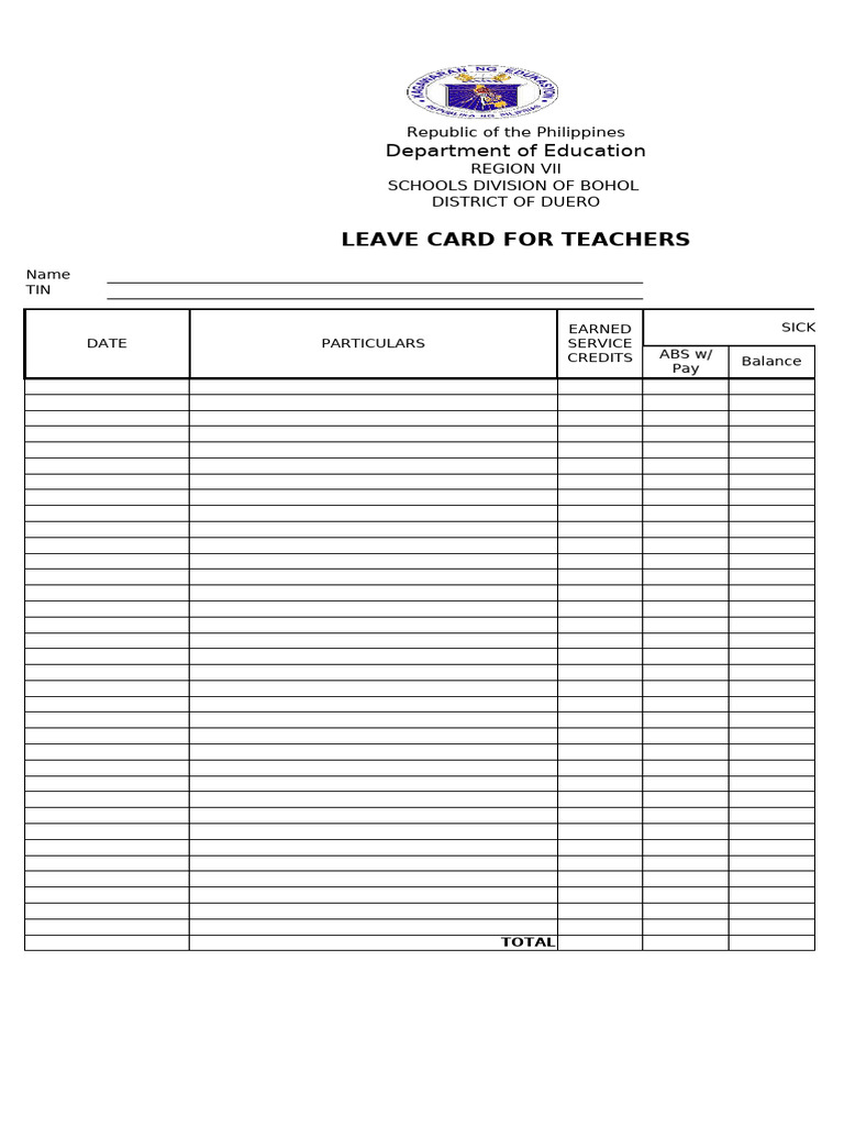 Leave Card For Teachers | PDF