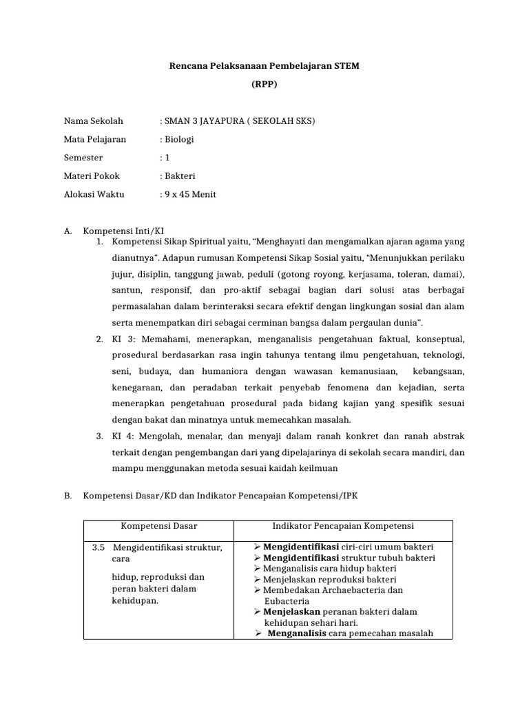 RPP Bakteri Stem | PDF