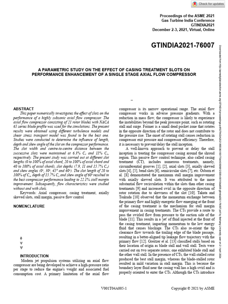 A Parametric Study On The Effect of Casing Treatment Slots On ...