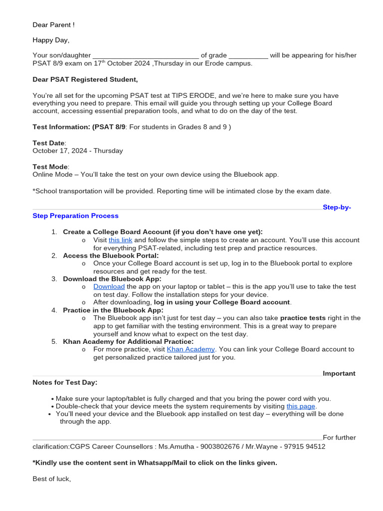 PSAT 8 - 9 Final Circular | PDF