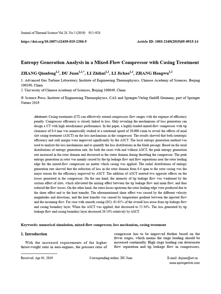 Entropy Analysis in Mixed-Flow Compressors | PDF | Fluid Dynamics ...