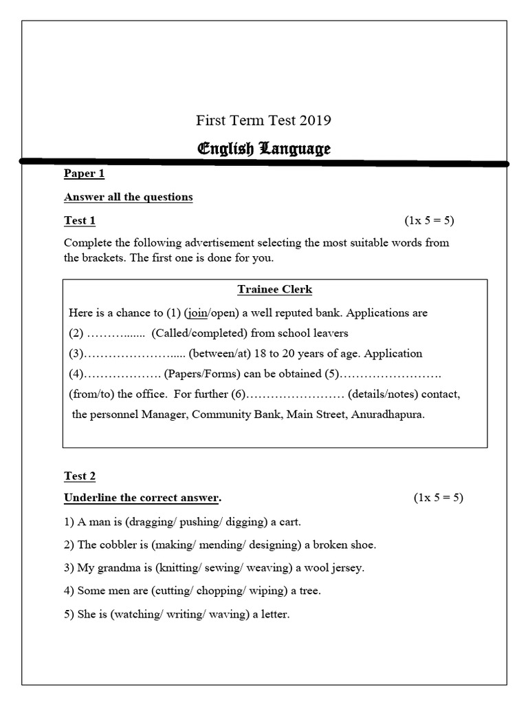Exam Paper Pre | PDF