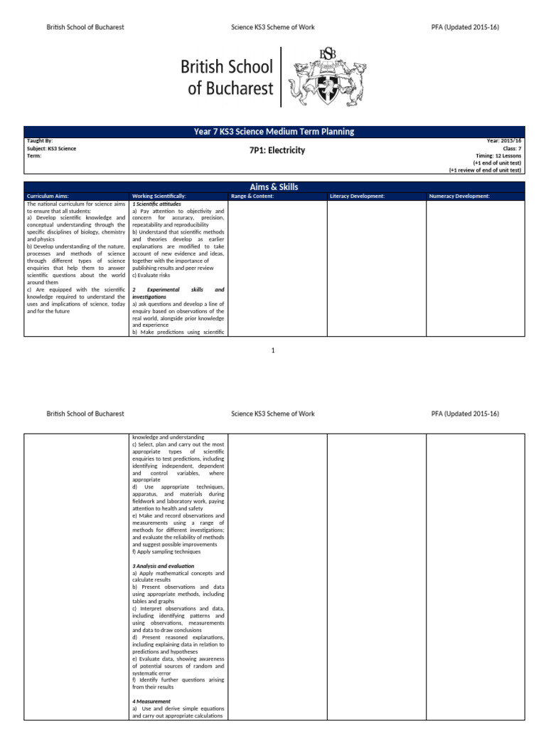7P1 - Electricity SOW For Use 2015 Onwards | PDF | Accuracy And Precision | Series And Parallel ...