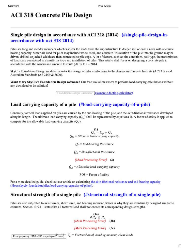 Aci 318 Concrete Pile Design | PDF