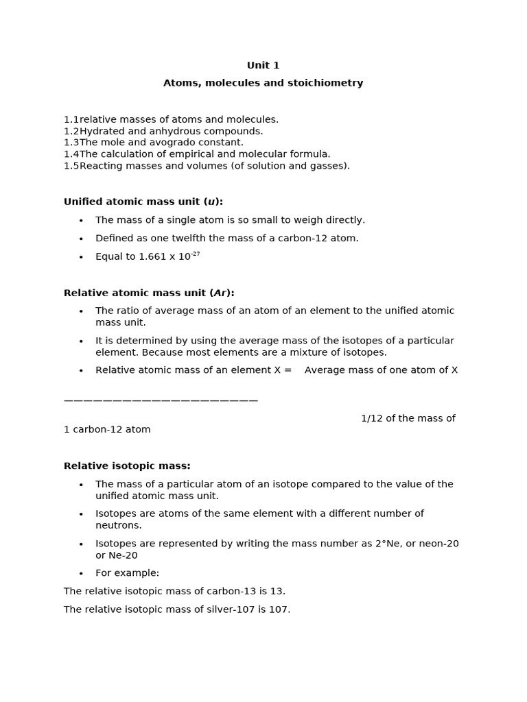 Unit 1 Chemistry Notes | PDF