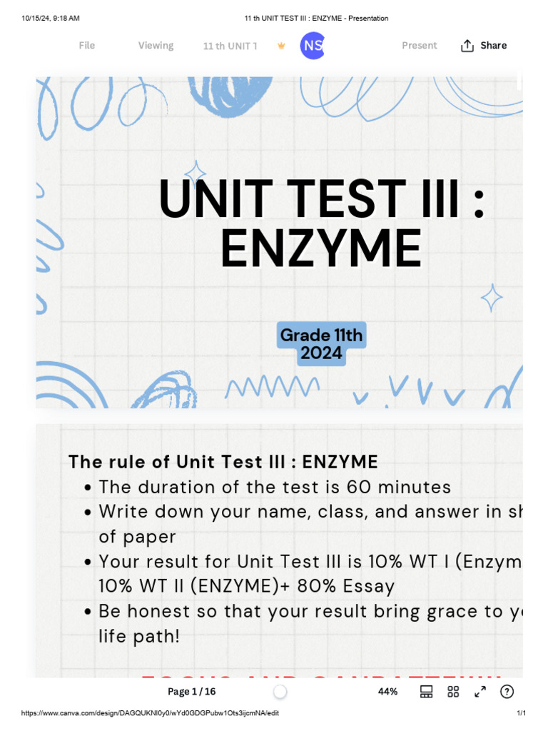 11 TH UNIT TEST III - ENZYME - Presentation | PDF