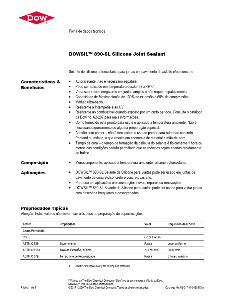 62 017 11 Dowsil 890 SL Silicone Joint Sealant | PDF