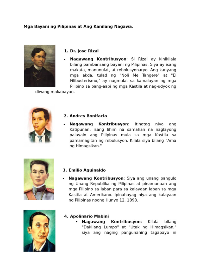 Mga Bayani NG Pilipinas at Ang Kanilang Nagawa | PDF