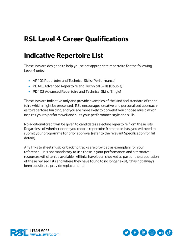 Diploma IndicativeRepertoire Level4 | PDF