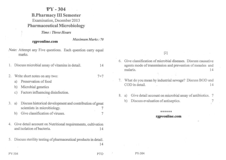 Py 304 Pharmaceutical Microbiology Dec 2013 | PDF