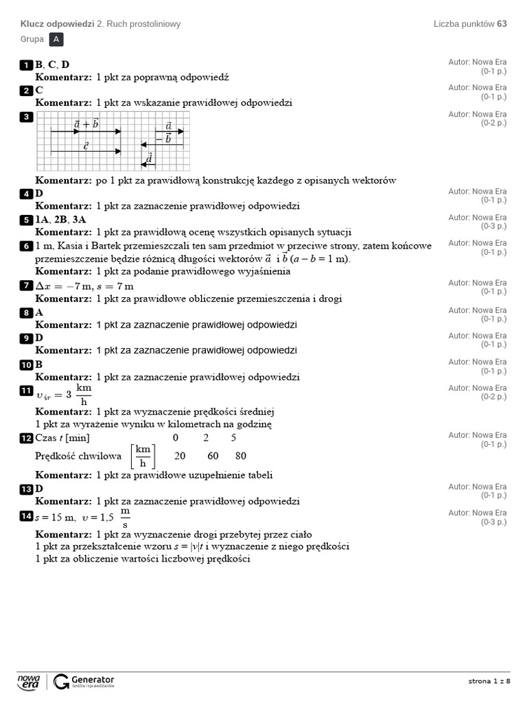 Ruch Prostoliniowy Klucz Odpowiedzi | PDF